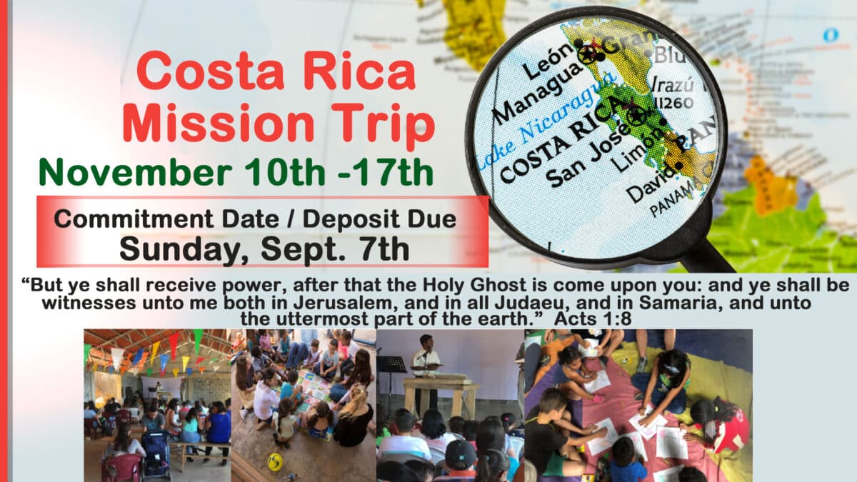 Costa Rica Mission Trip Commitment Date - Rock Springs Baptist Church
